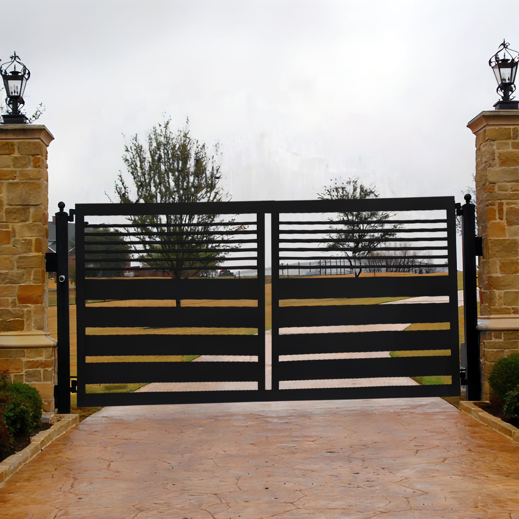 Rectangular Block Design Metal Entry Gate | Custom Duty Wrought Iron ...