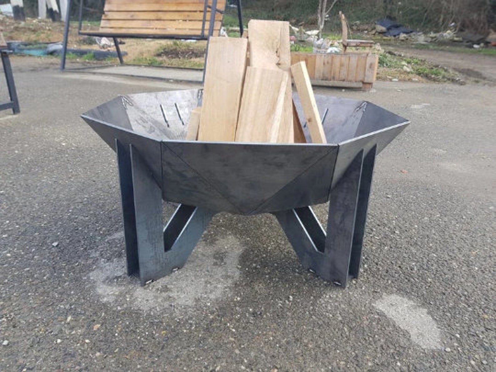 Octagonal Design Wood Burning Fire Pit Heavy Duty High-heat Black Steel ...