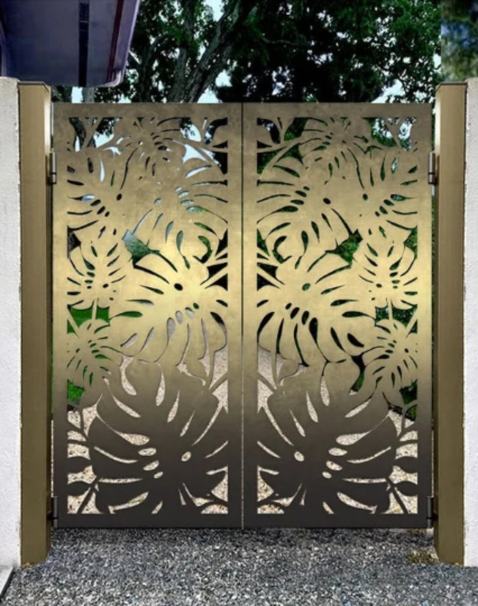 Modern Laser Cut Artistic Leaf Design Iron Garden Gate Custom