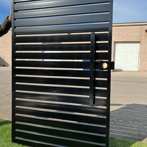 Solid Metal Horizontal Line Design Gate Custom Fabrication Metal ...