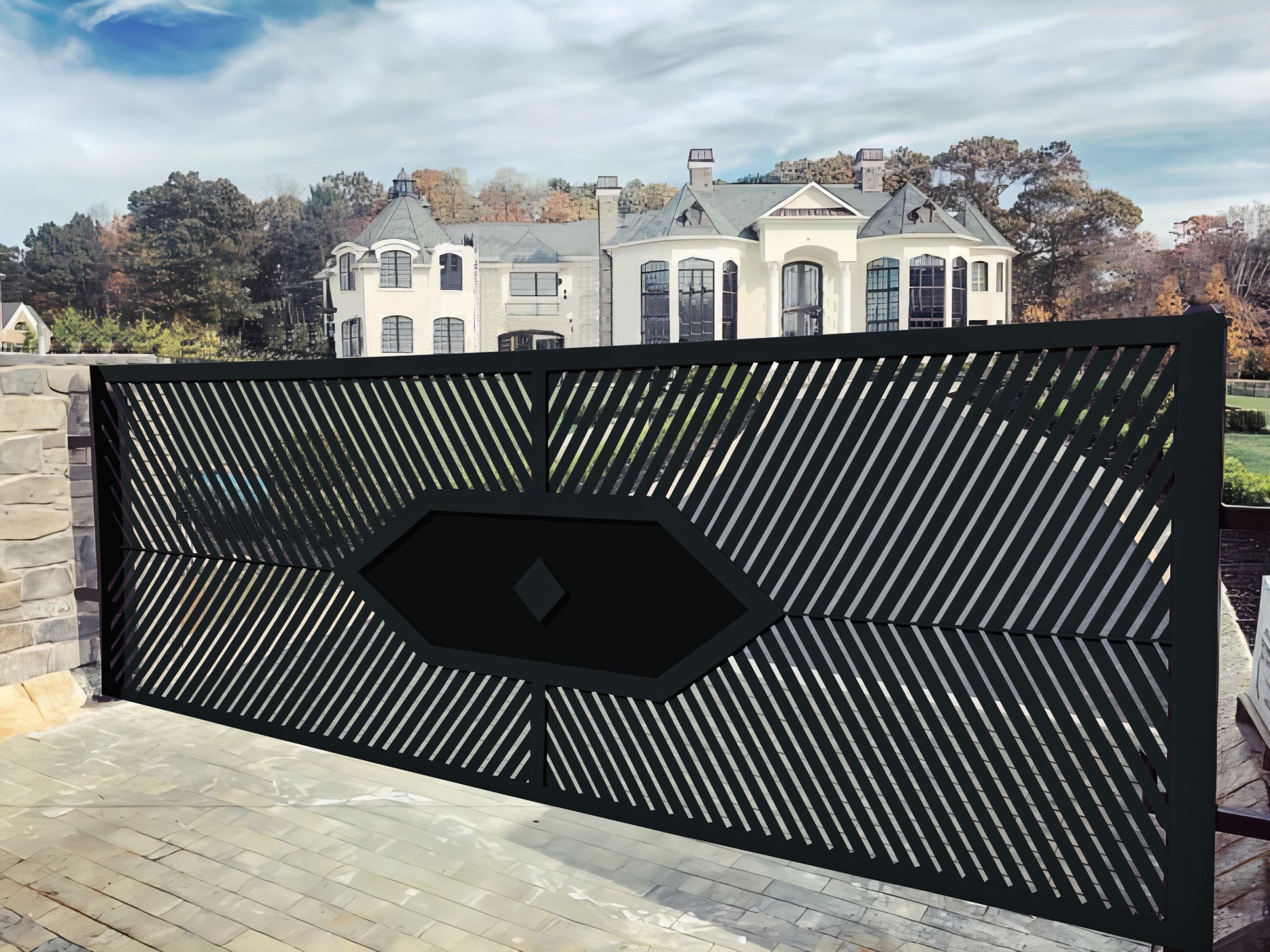 Modern V-stripe Hexagonal Pattern Driveway Gate Classic - Etsy Canada