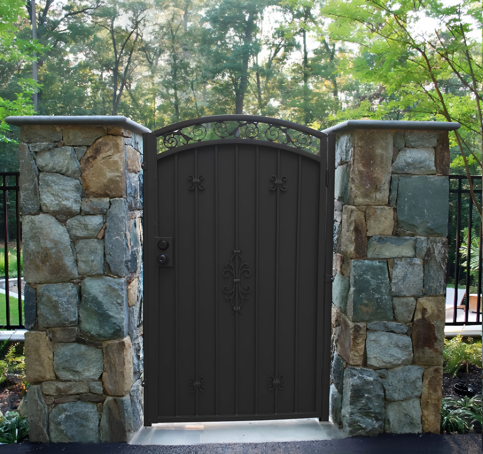 Gorgeous Solid Intricate Design Metal Yard Side Gate Custom Fabrication ...