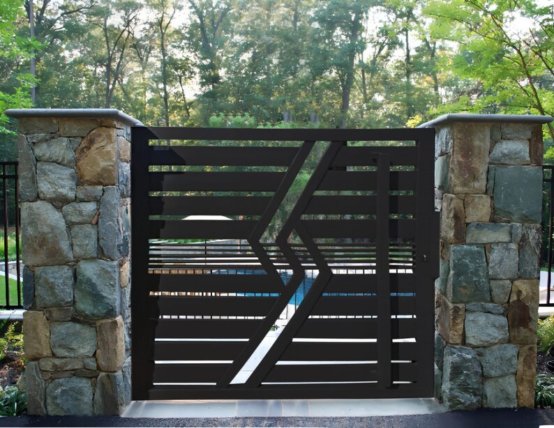 Stunning Inverted Z-shape Design Metal Side Walk Gate Modern Horizontal ...