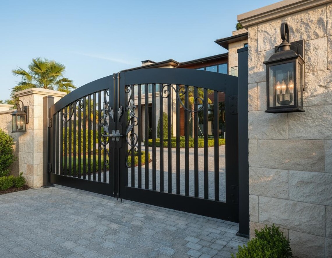 Modern Vertical Strip Metal Driveway Gate | Custom Fabricated Heavy ...