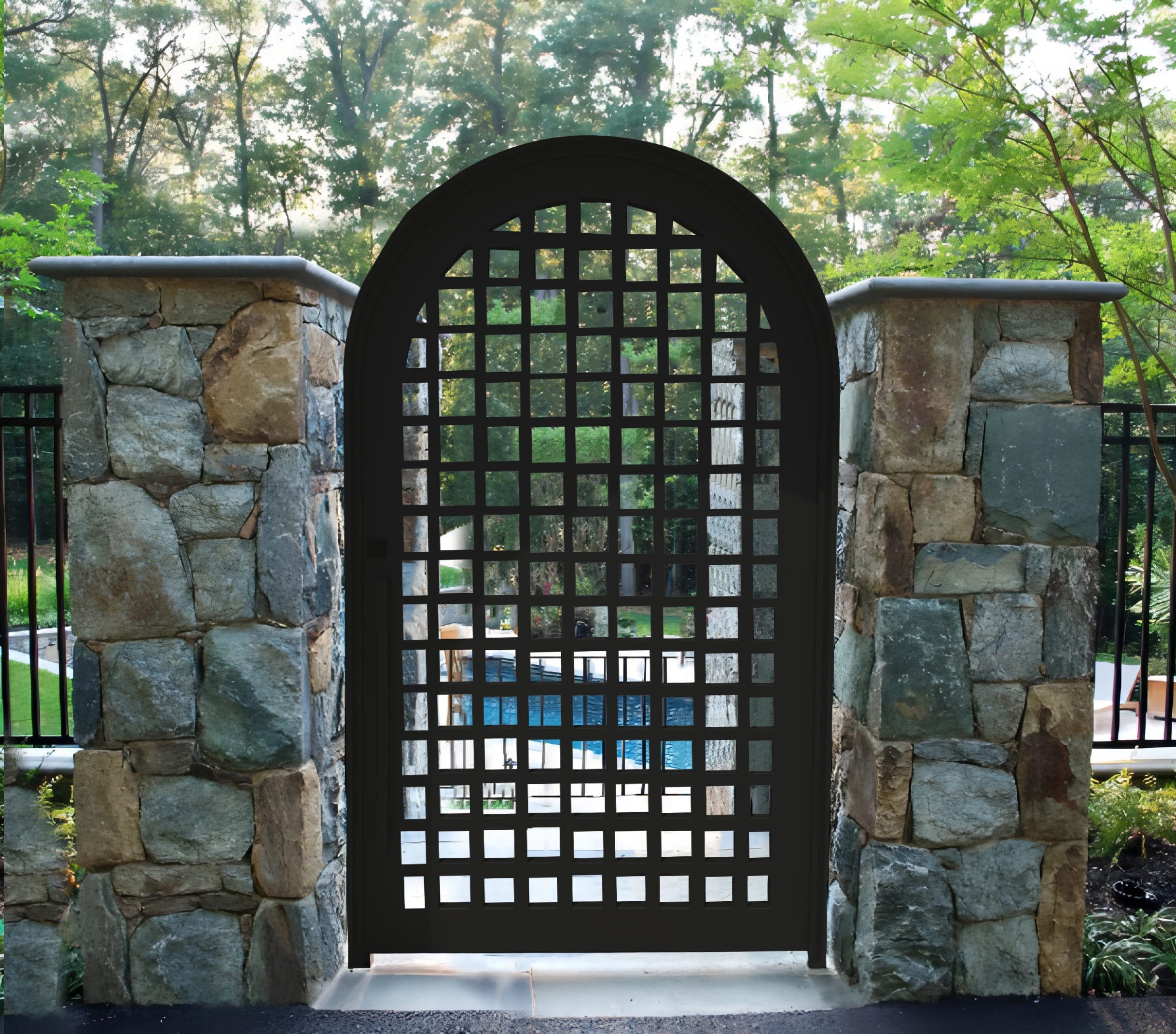 Classic Checkered Design Metal Garden Gate Sturdy Unique Construction ...