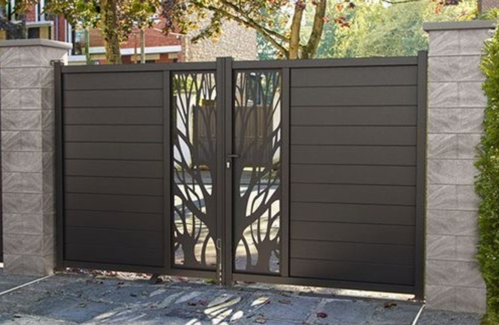 Modern Laser Cut Tree Branch Design Entry Gate Custom Fabrication Metal ...