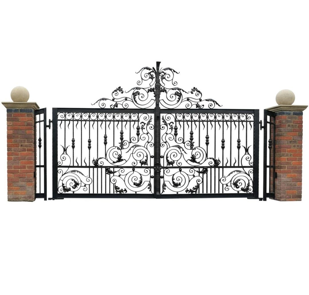 Crest Vale Arbor – Wrought Iron Gate With Vine Scroll Panels Model # 151E - Etsy