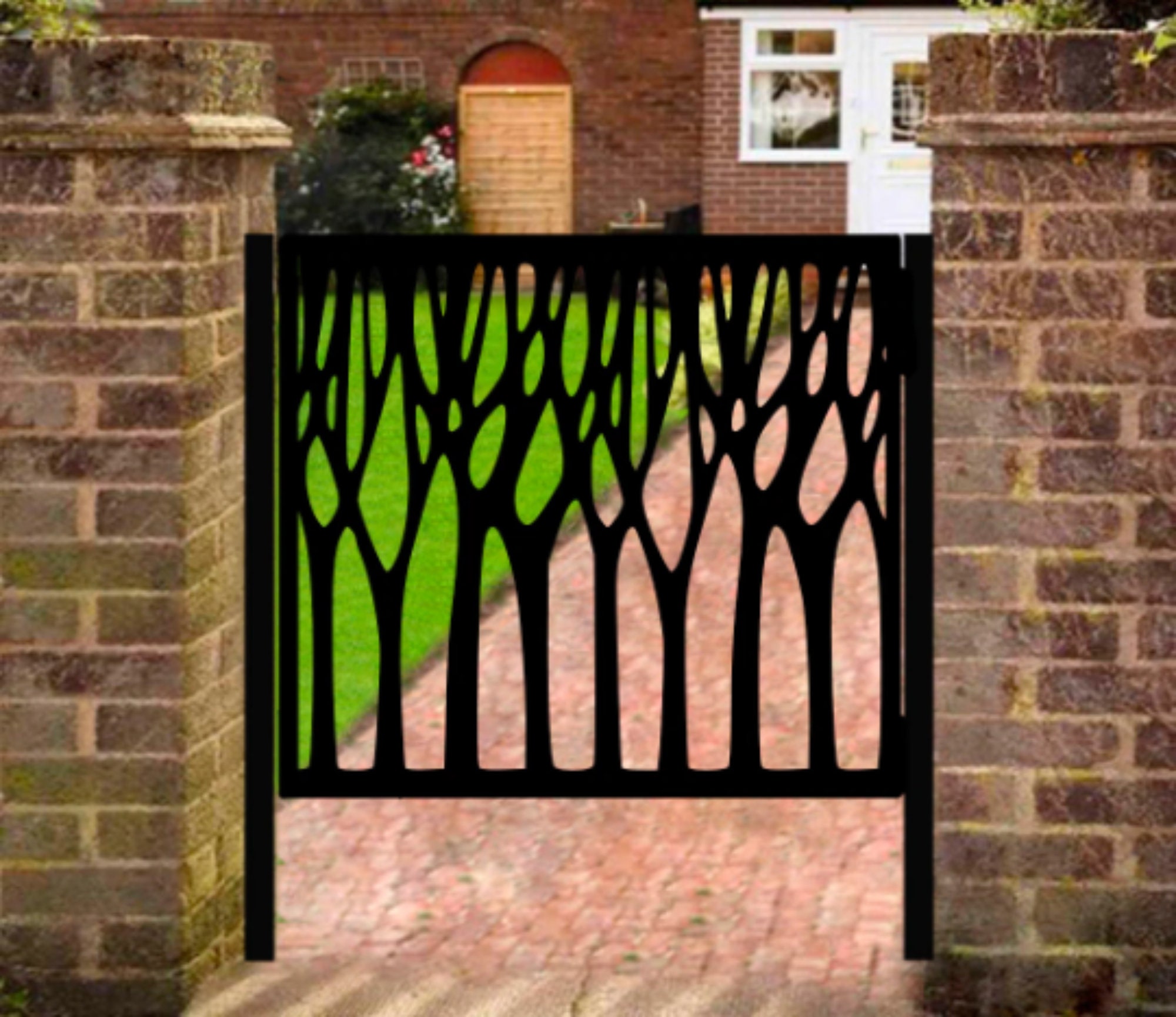 Laser Cut Artistic Design Metal Garden Gate Custom Fabrication Branch
