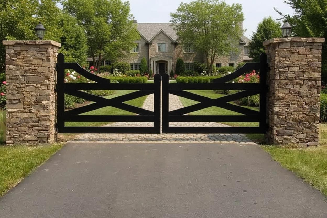 Stonecroft Manor Driveway Gate With Diagonal Crossbar Design - Steel ...
