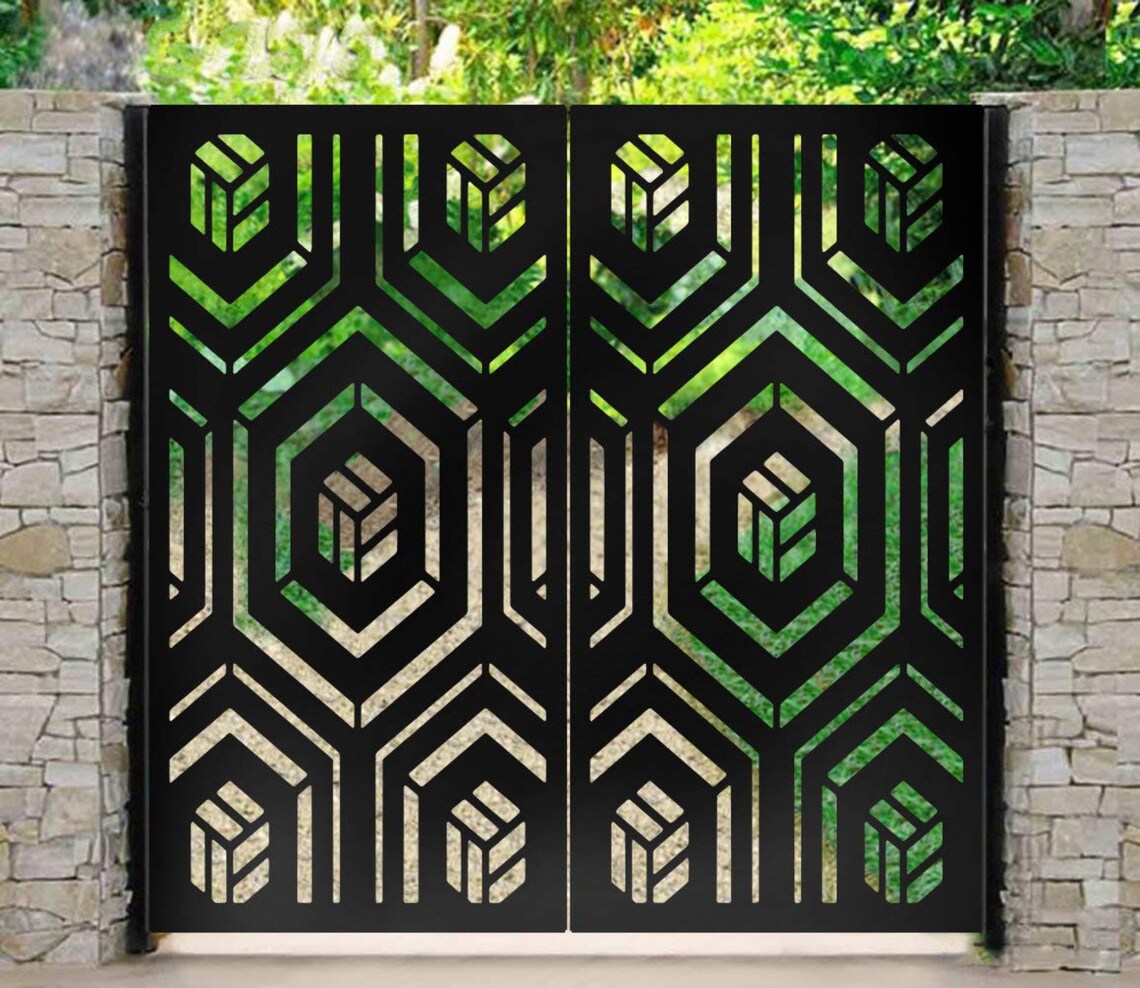 Gorgeous Hexagonal Design Side Walk Metal Gate Unique Custom ...