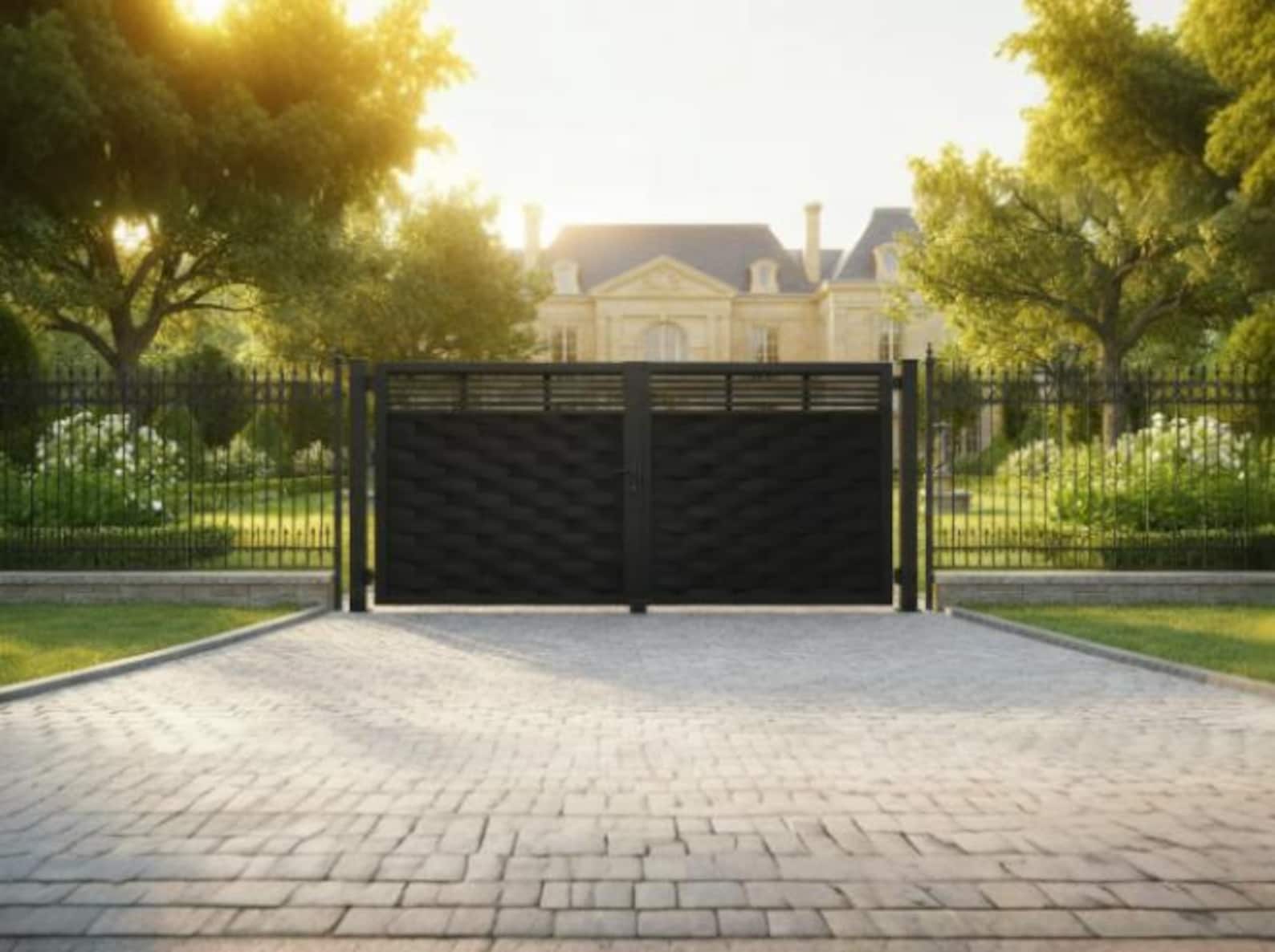 Heavy Duty Overlap Pattern Driveway Gate | Dual Swing Block Metal Entry ...