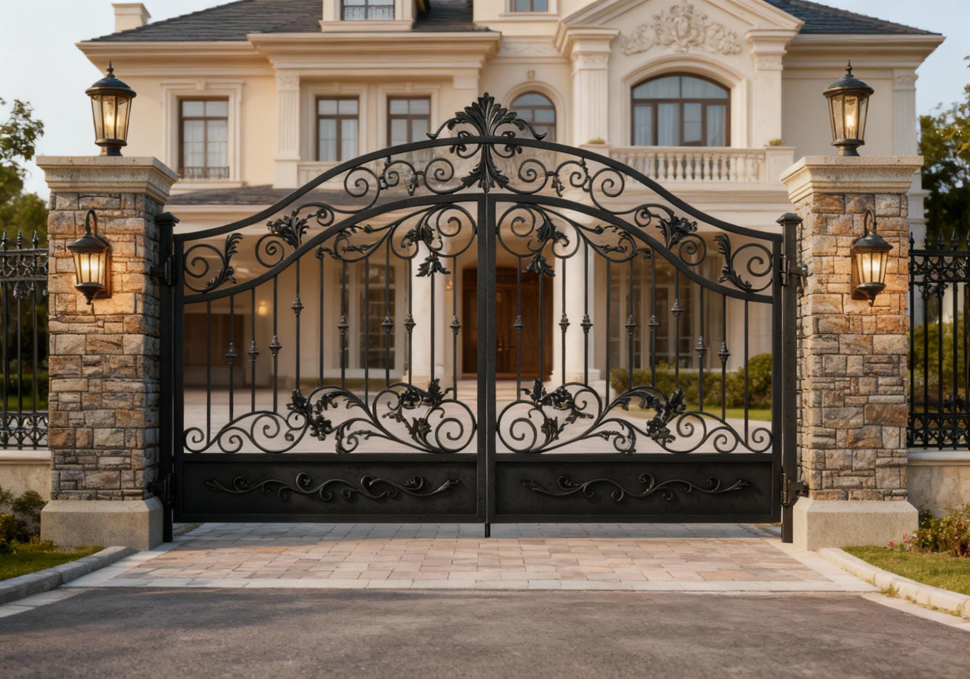 Crest Veil Dominion – Ornate Wrought Iron Gate With Floral Scrolls ...