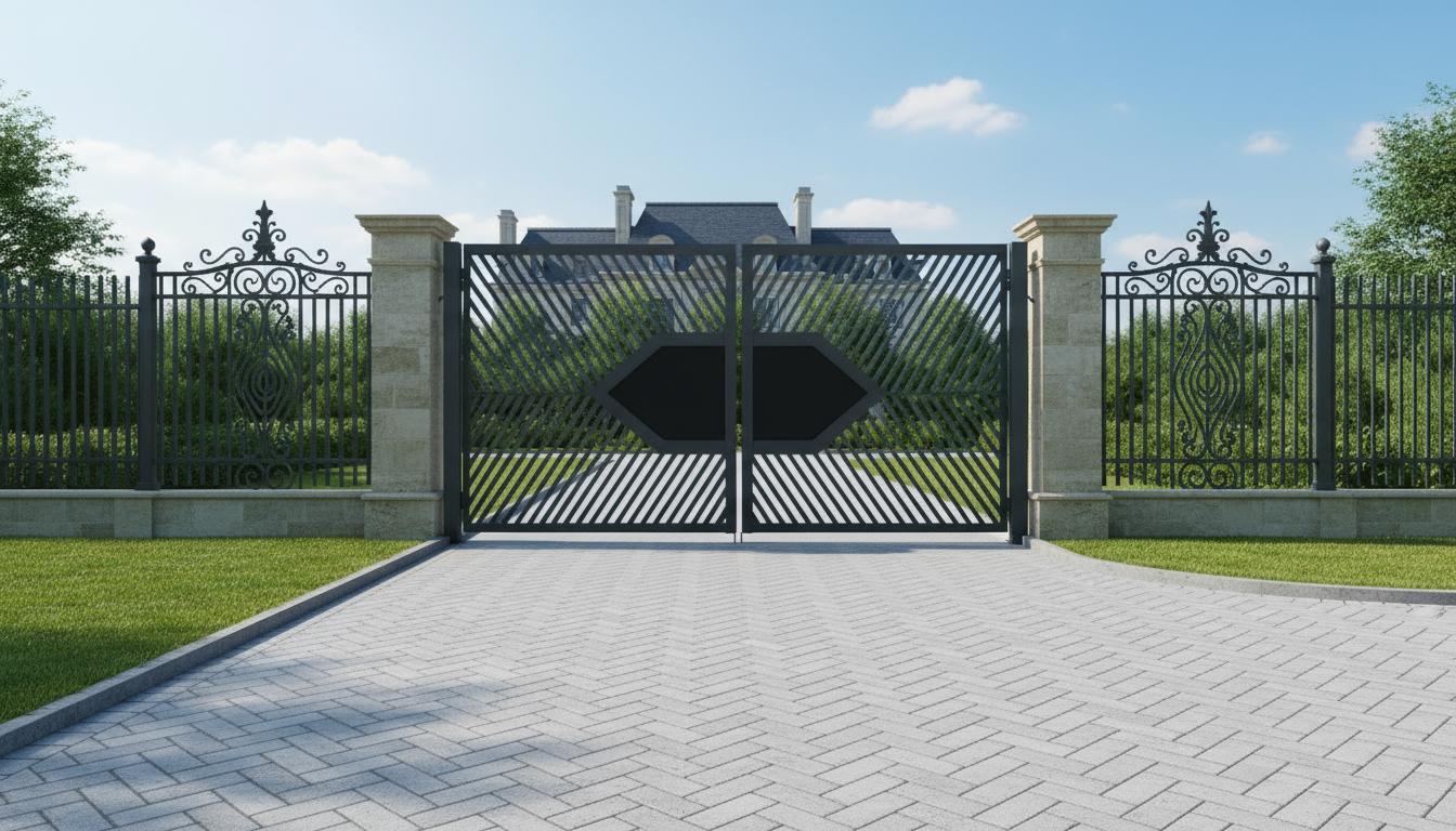 Modern V-stripe Hexagonal Pattern Driveway Gate | Classic Sturdy Metal ...