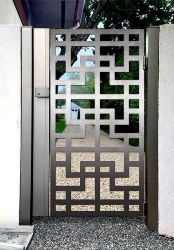 Laser Cut Artistic Square Design Wrought Iron Gate Modern - Etsy