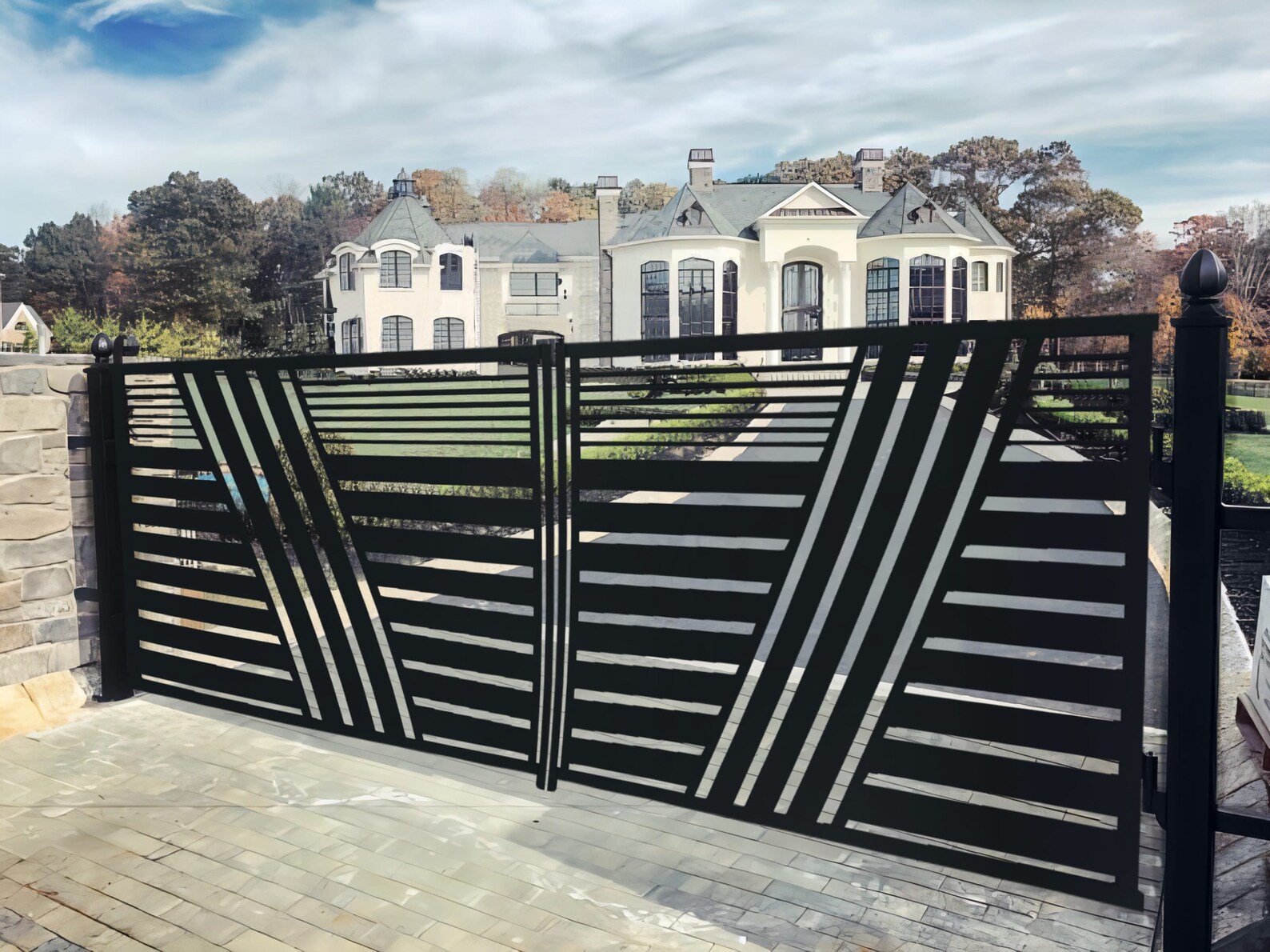 Stylish & Unique Trapezoid Shape Driveway Gate Custom Fabrication ...