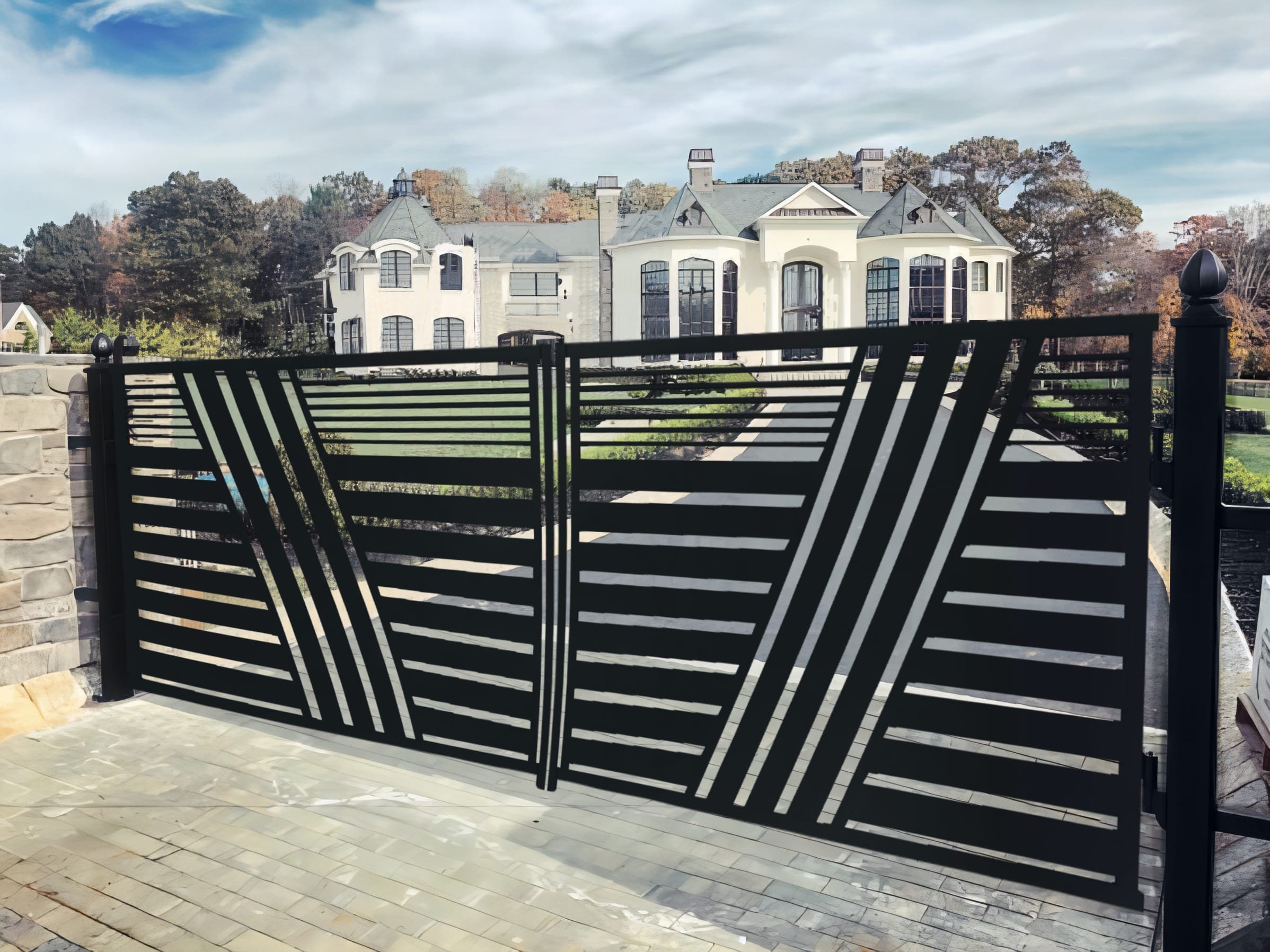 Stylish & Unique Trapezoid Shape Driveway Gate Custom Fabrication ...