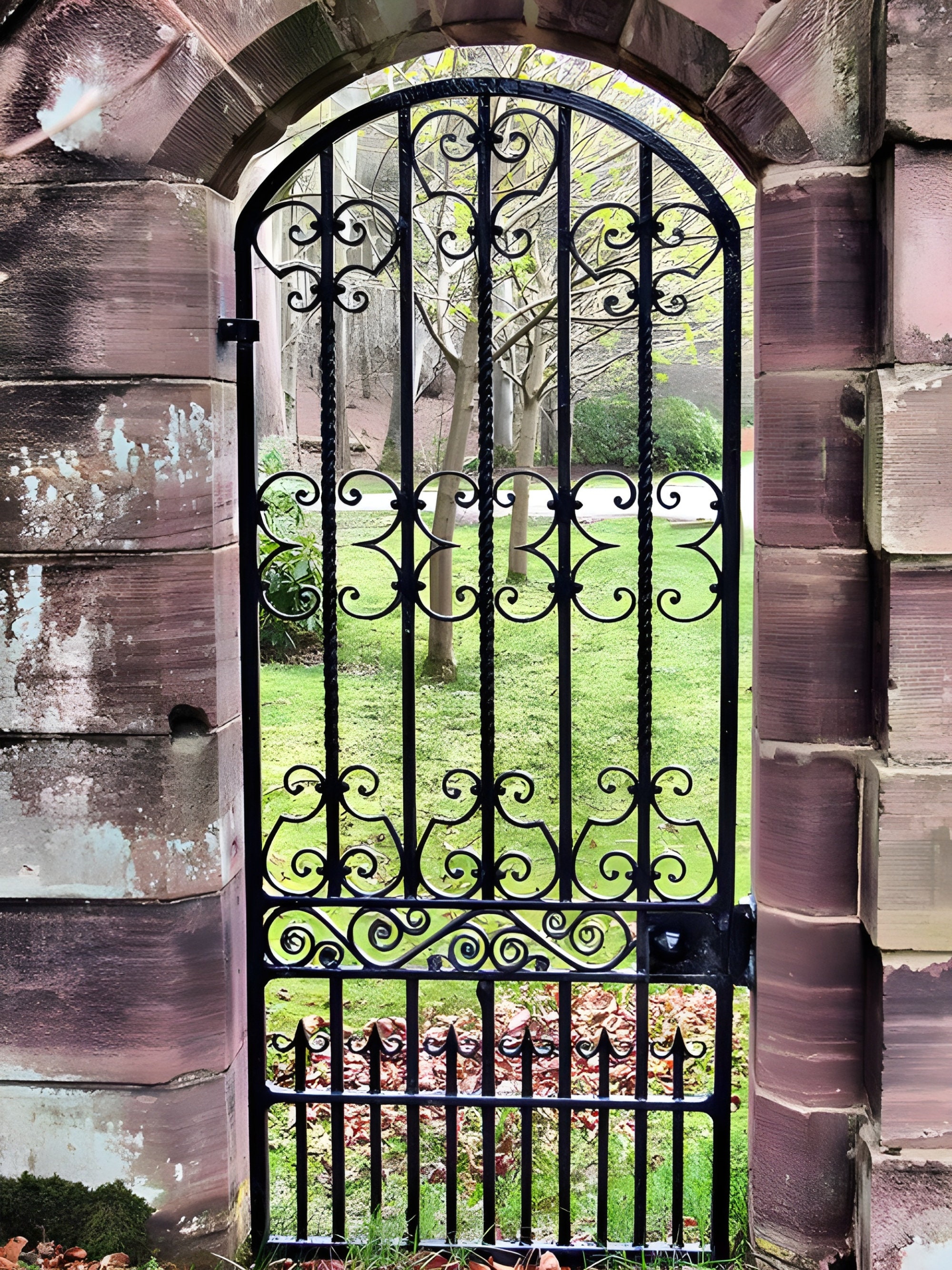 Regal Scrollwork Passage — Decorative Wrought Iron Gate With Arched ...