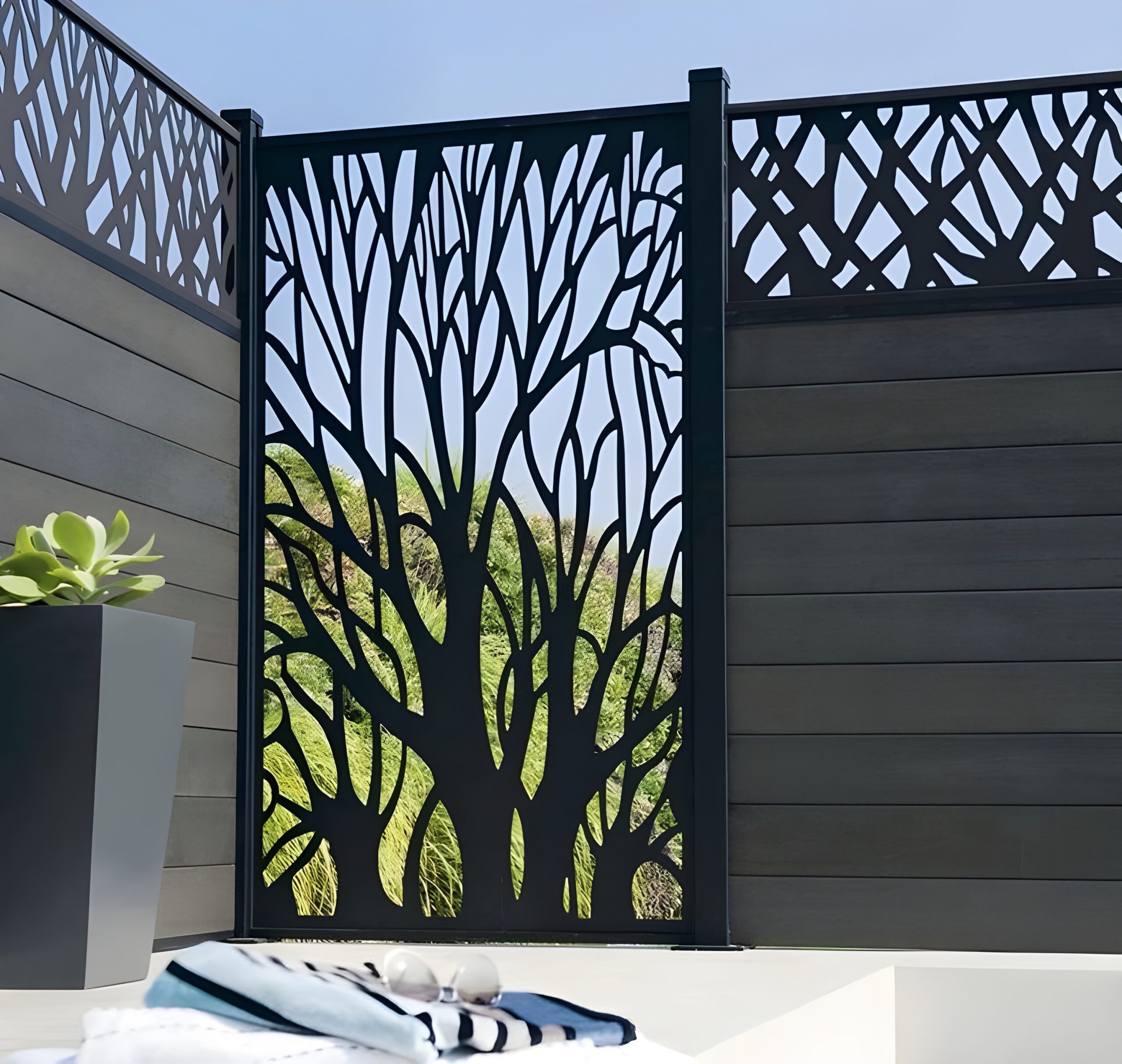 Gorgeous Artistic Tree Design Panel Metal Pool Gate Modern Custom ...