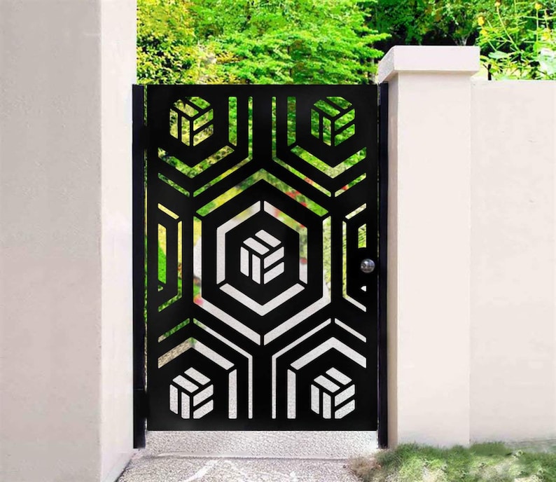 Gorgeous Hexagonal Design Side Walk Metal Gate Unique Custom ...