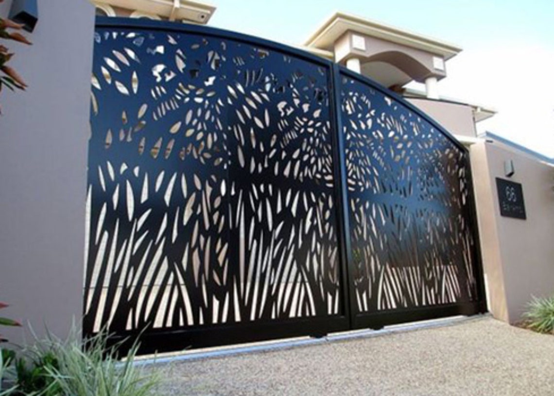 Modern Laser Cut Bush Design Entry Gate Custom Fabrication Heavy Duty ...