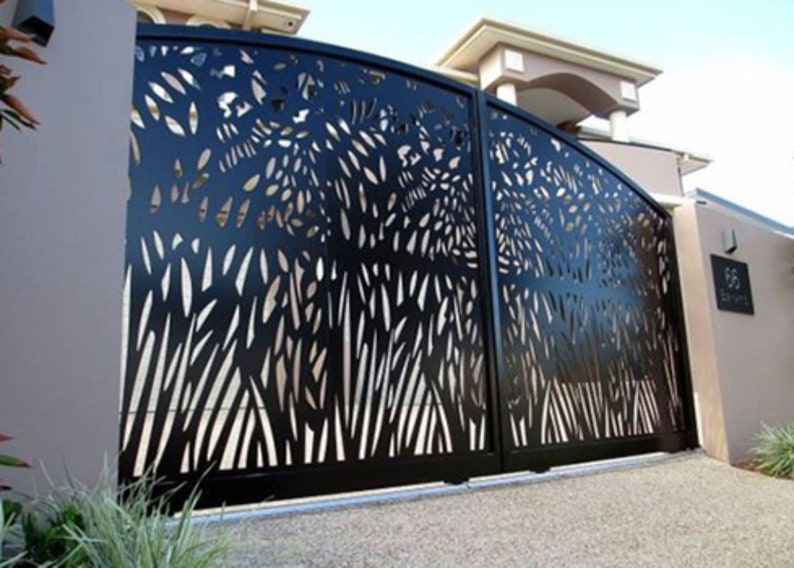 Modern Laser Cut Bush Design Entry Gate Custom Fabrication Heavy Duty