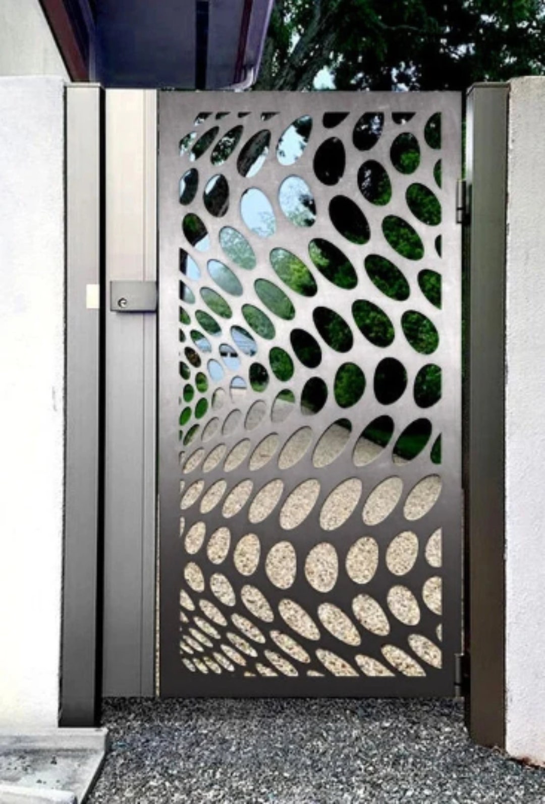 Modern Laser Cut Artistic Oval Design Metal Garden Gate Custom