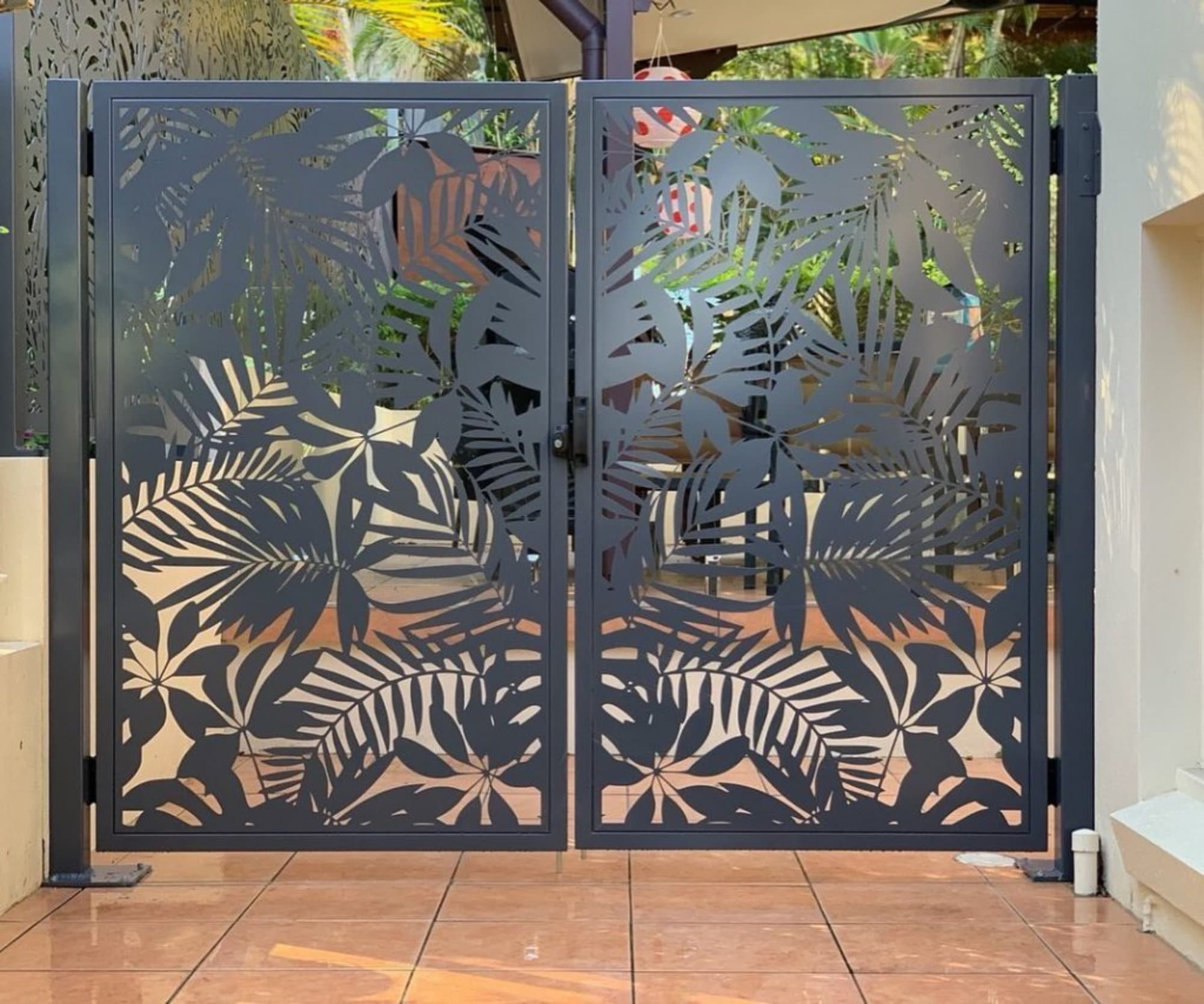 Abstract Laser Cut Design Metal Yard Gate Custom Fabrication Metal Back ...
