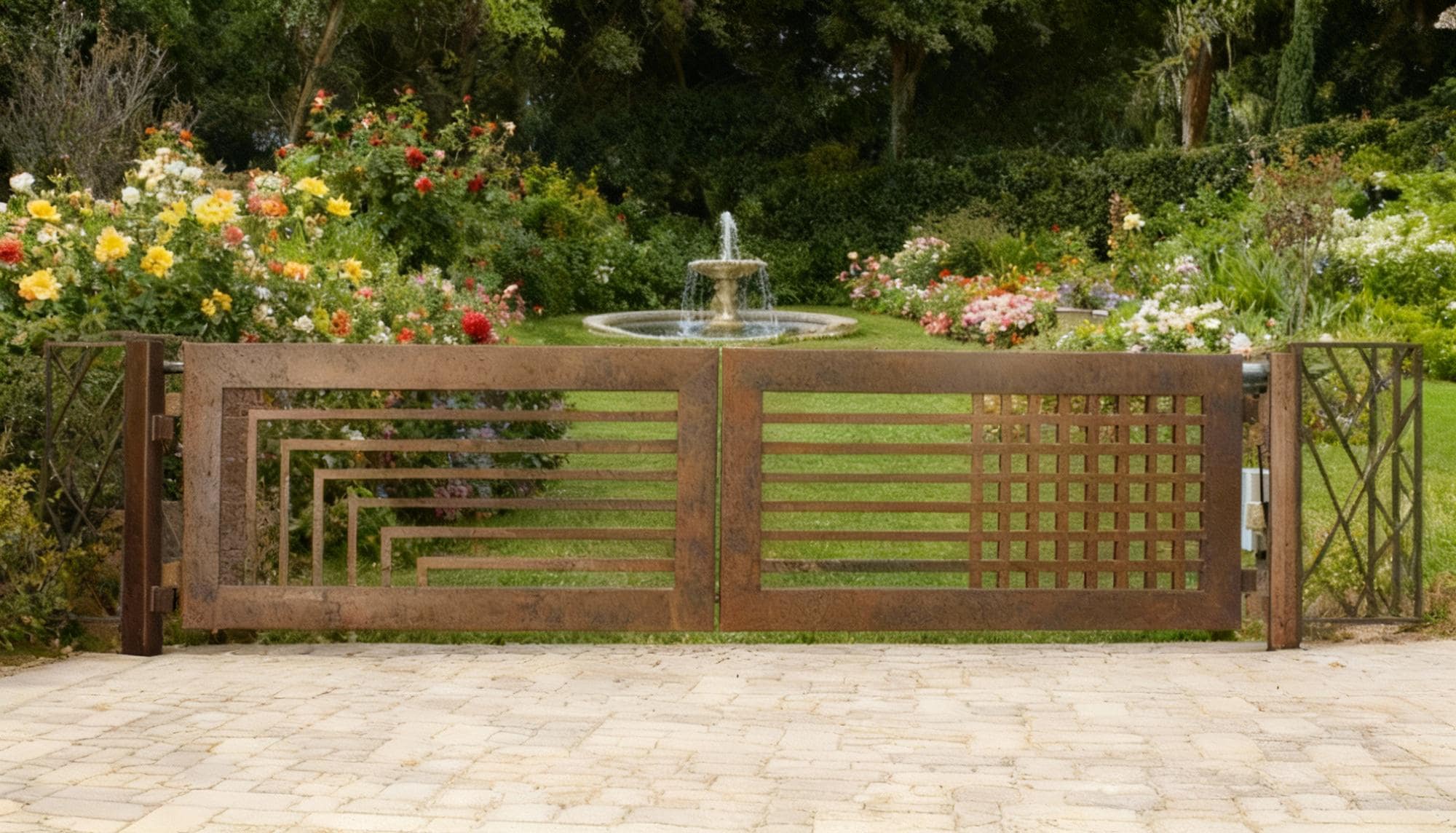 Dual Form Axis – Split-pattern Geometric & Grid Steel Driveway Gate ...