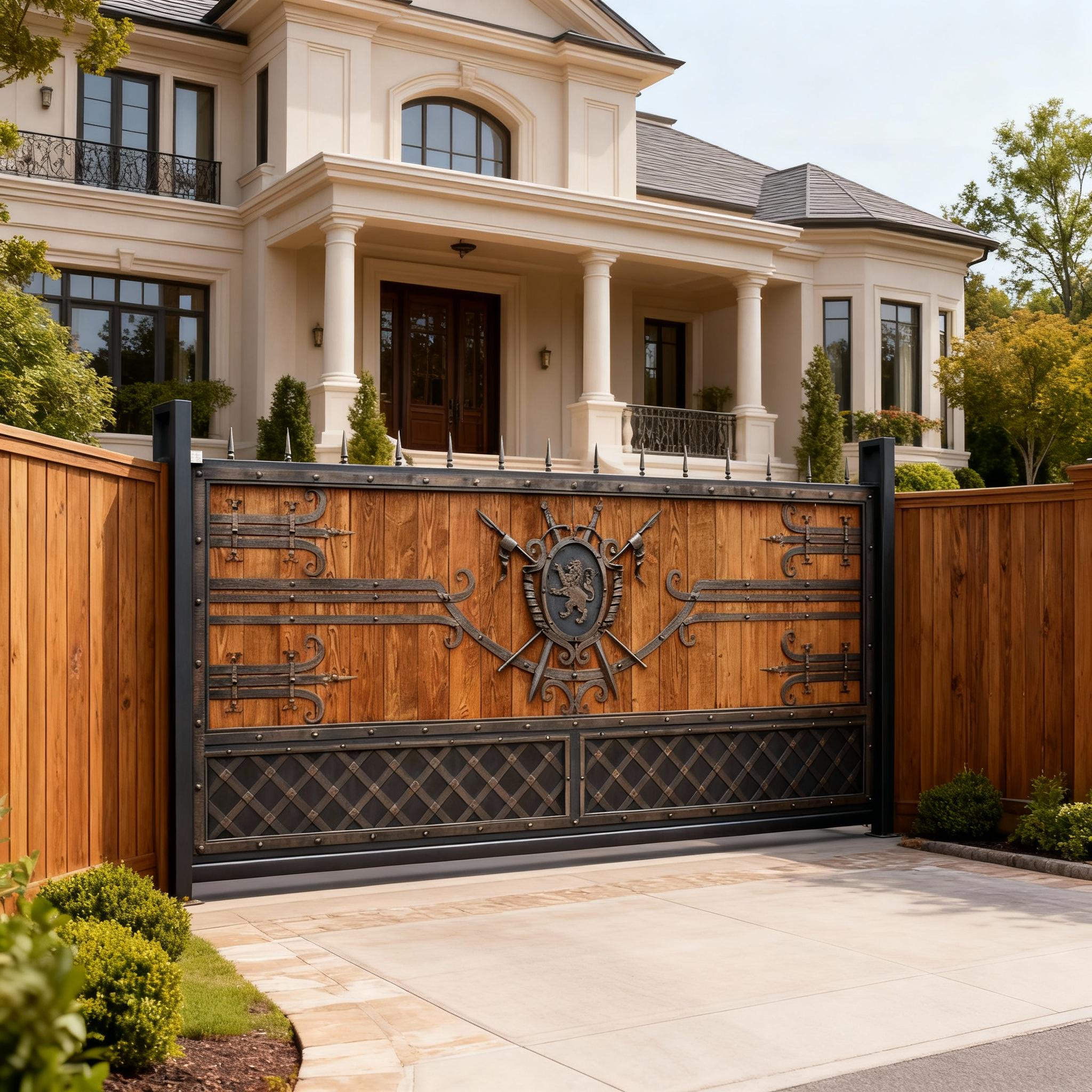 Shield Spire Ornamental Driveway Gate With Medieval Crest Work, Riveted ...