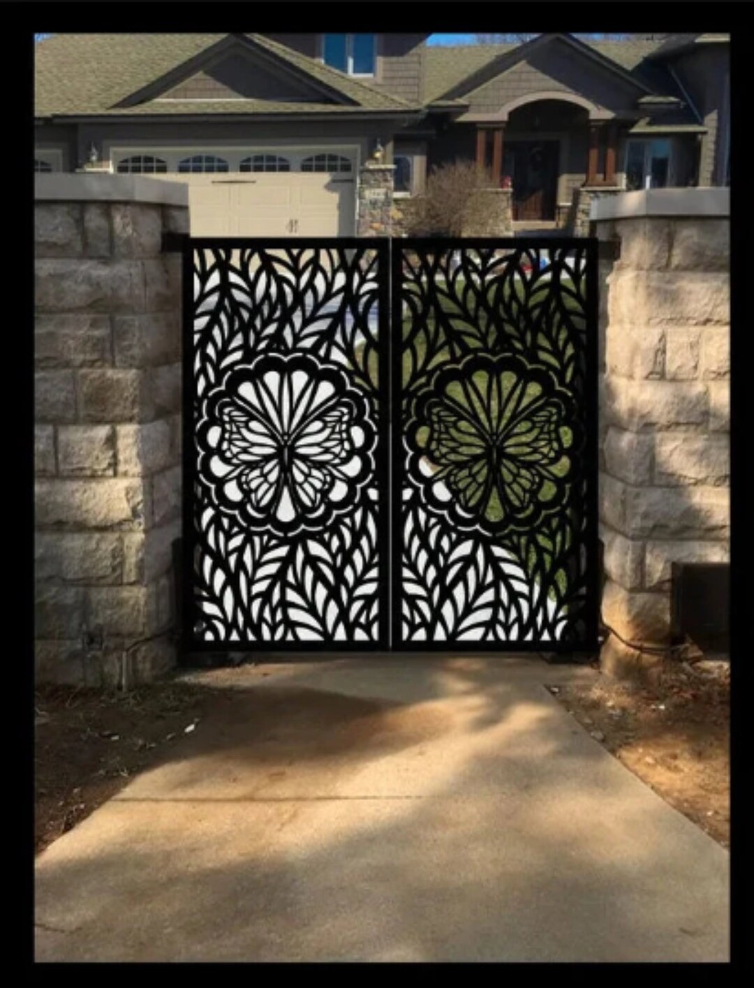 Simplistic 3d Laser Cut Artistic Butterfly And Floral Design Iron Gate