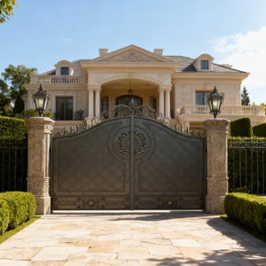 Laurel Crest Royale – Scrollwork & Wreath Motif Wrought Iron Driveway ...