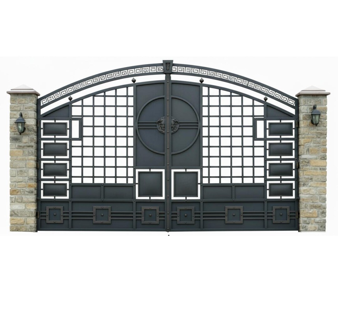 Medallion Key Crest – Wrought Iron Gate With Greek Key Arch Model ...