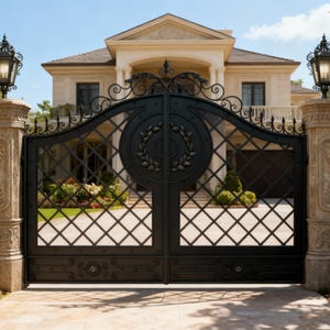 Laurel Crest Royale – Scrollwork & Wreath Motif Wrought Iron Driveway ...