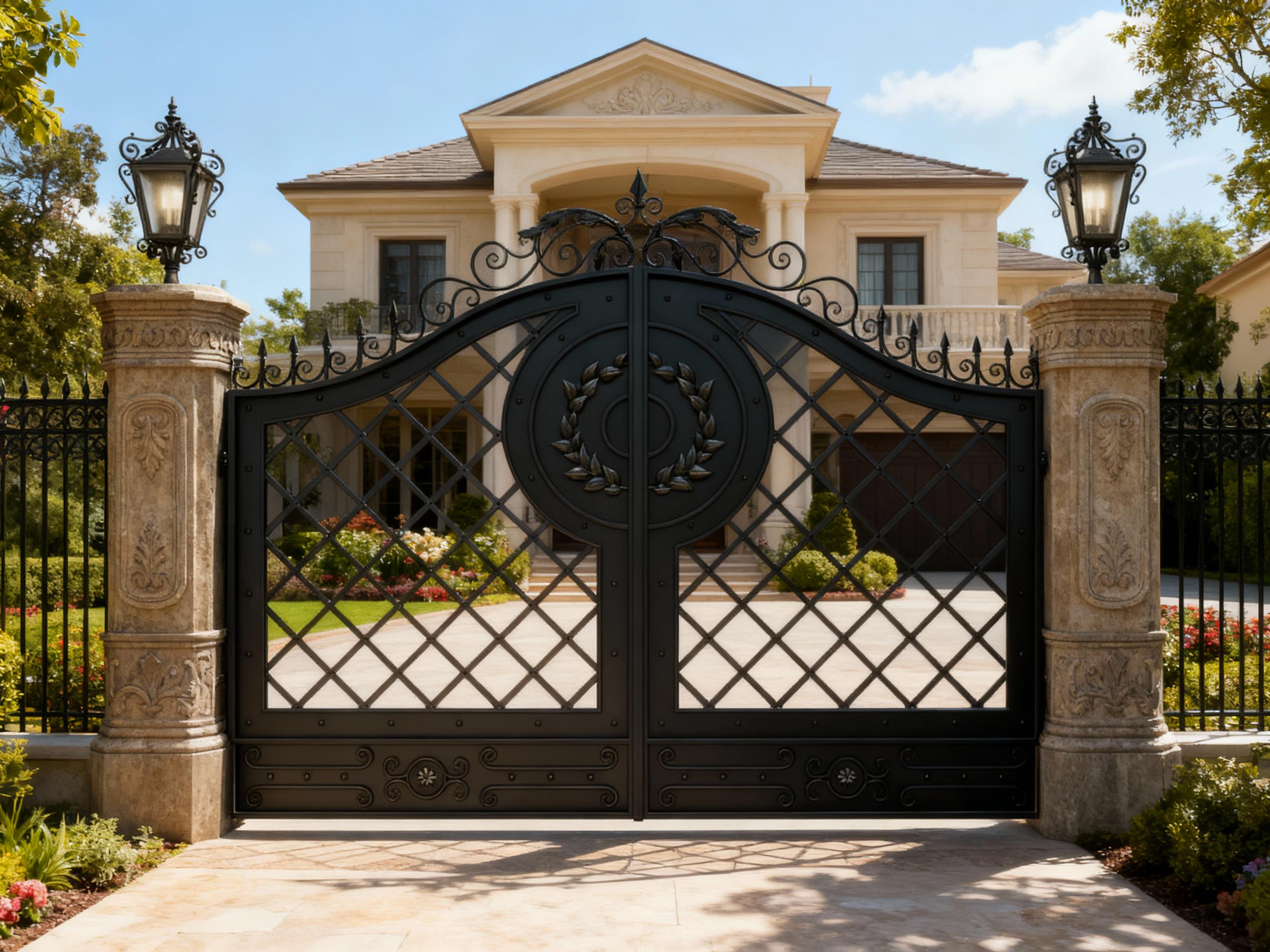Laurel Crest Royale – Scrollwork & Wreath Motif Wrought Iron Driveway ...
