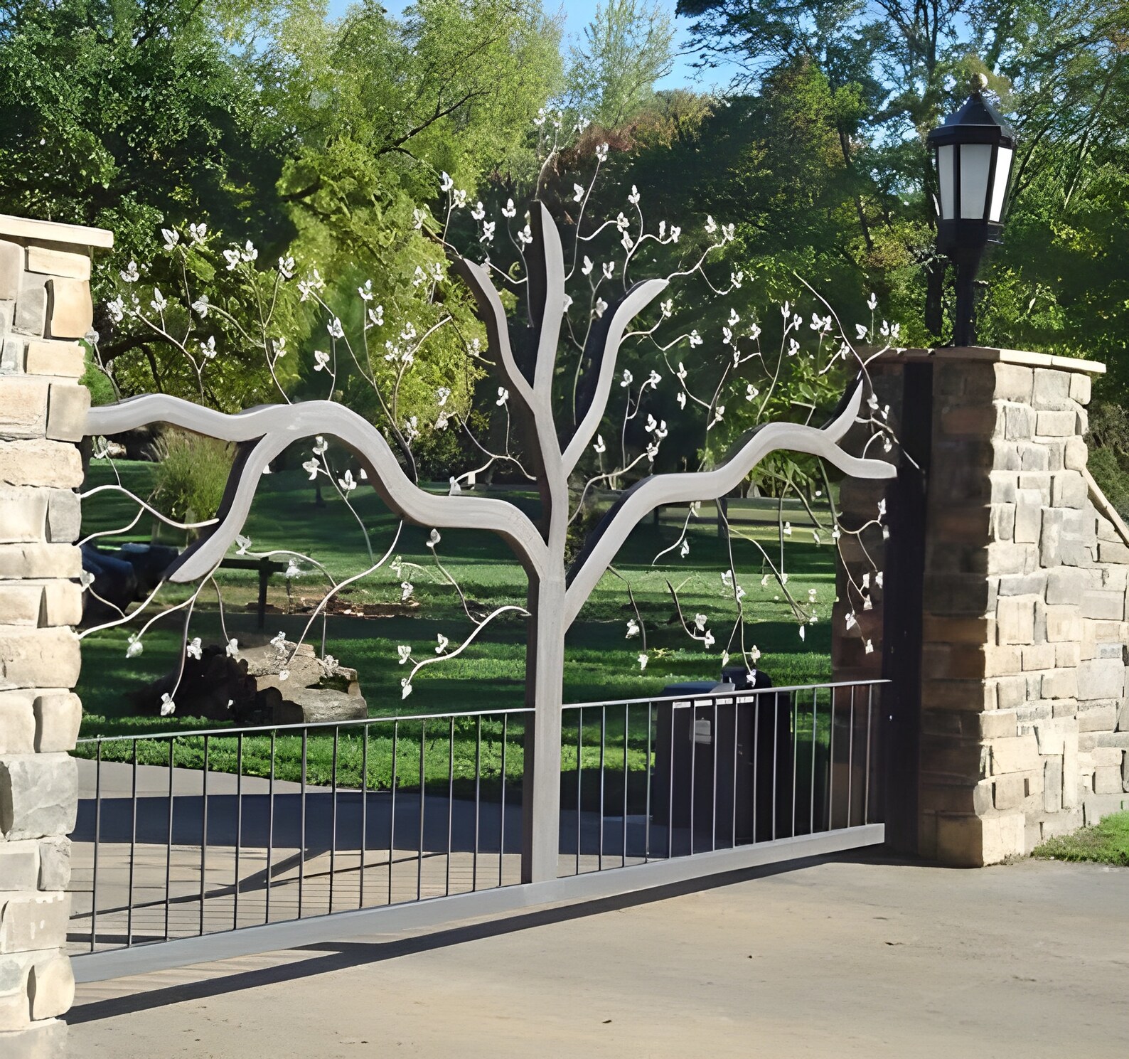 3D Laser Cut Tree Design Entrance Gate | Branch Cut-out Driveway Gate ...