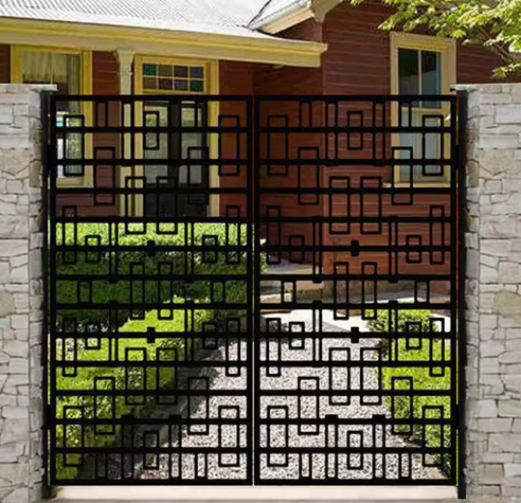 Laser Cut Rectangular Pattern Design Metal Gate Unique & Stylish ...