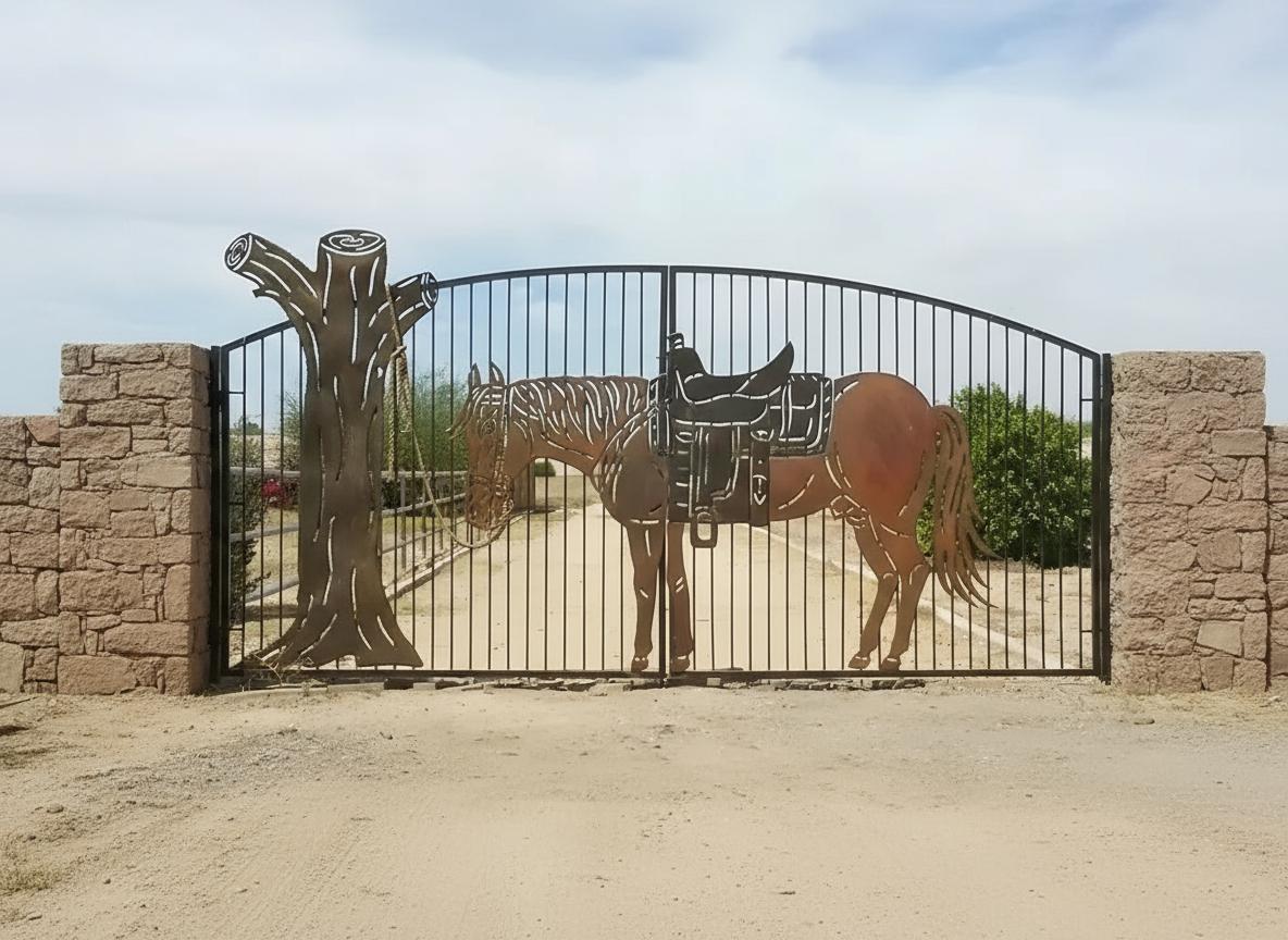 Saddle Post Legacy – Wrought Iron Gate With Horse & Tree Motif Model ...