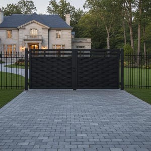 Heavy Duty Overlap Pattern Driveway Gate | Dual Swing Block Metal Entry ...