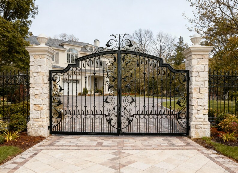 Ornamental Crest Gate – Wrought Iron Gate With Scroll Panels Model ...