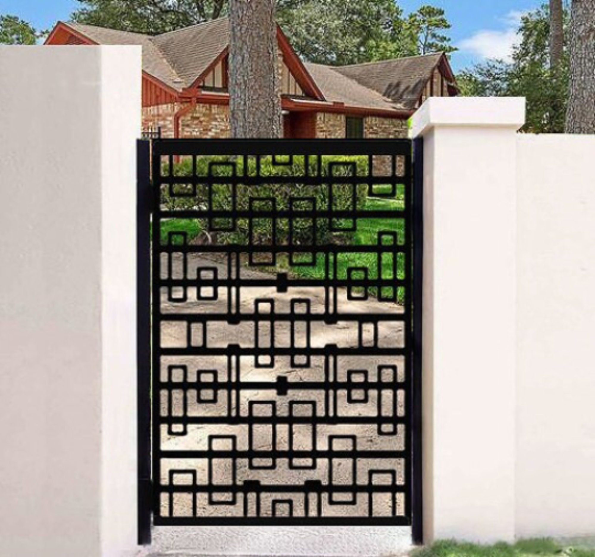 Laser Cut Rectangular Pattern Design Metal Gate Unique & Stylish ...