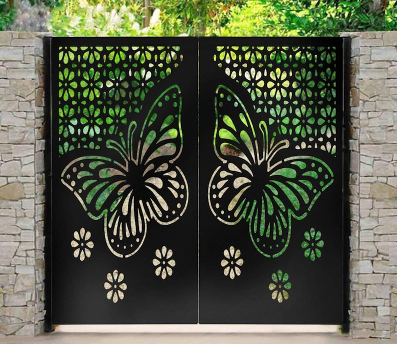 Fabulous Decorative Butterfly Design Metal Garden Gate Custom Fabrication Laser Cut Metal Entry ...