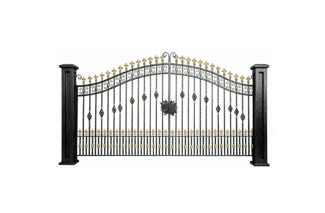 Fleurcrest Royale – Wrought Iron Gate With Gold Accents & Central ...