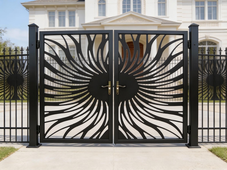 3D Laser Cut Sun Design Metal Back Yard Gate | Custom Design Metal Back ...
