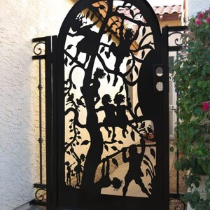 3D Laser Cut Playful Art Metal Garden Gate | Beautiful Custom Fabrication Metal Back Yard Gate ...