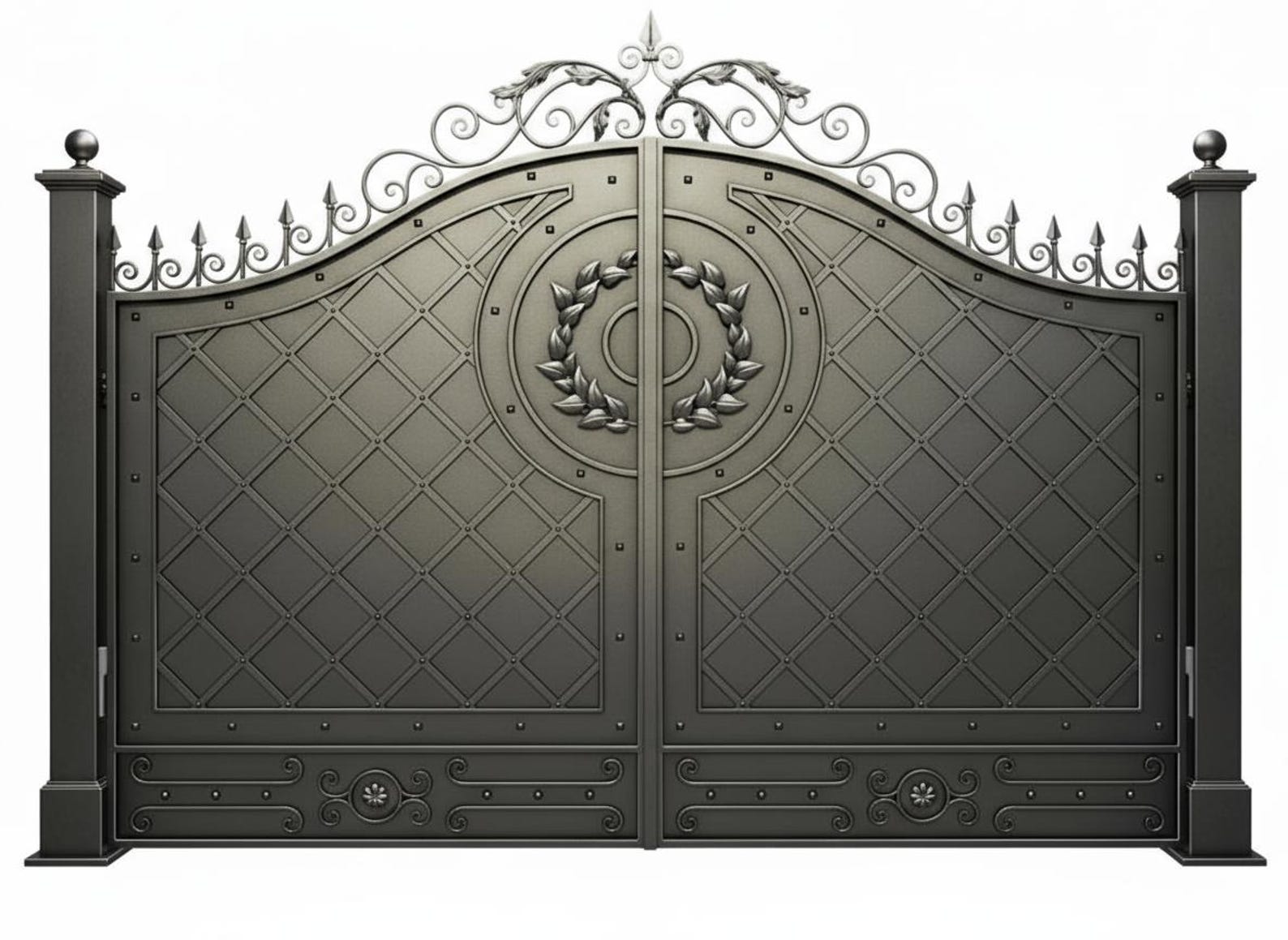 Laurel Crest Royale – Scrollwork & Wreath Motif Wrought Iron Driveway ...