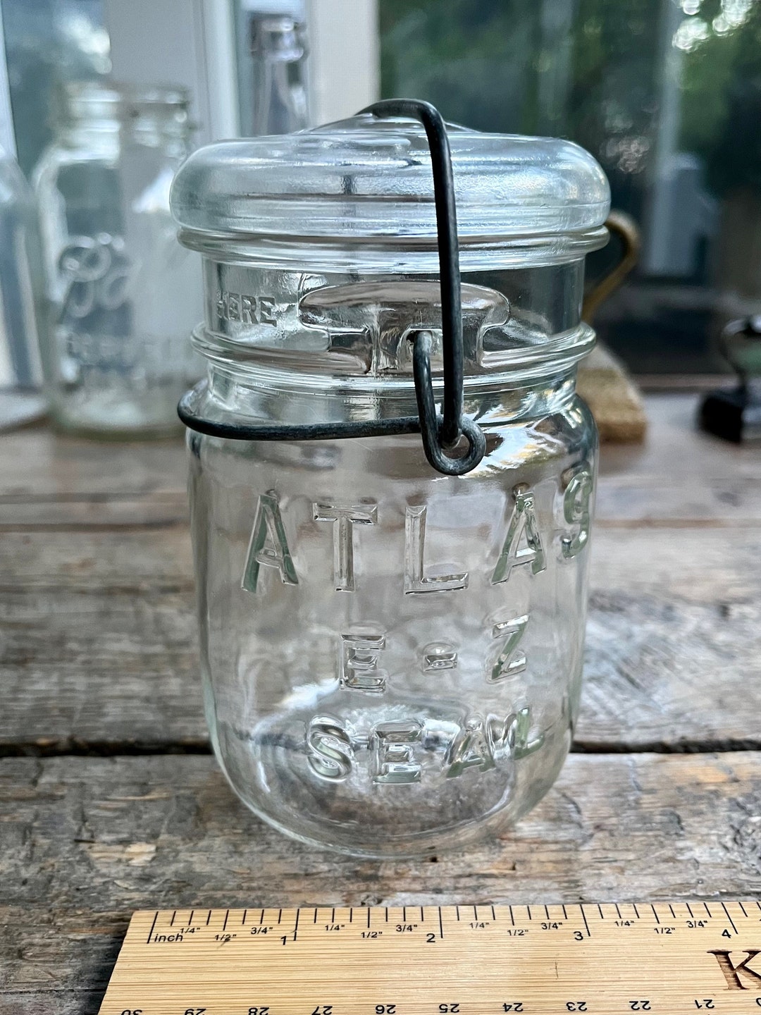 Antique 1930s Pint Clear Glass Atlas E-Z Seal Canning Jar With Wire ...