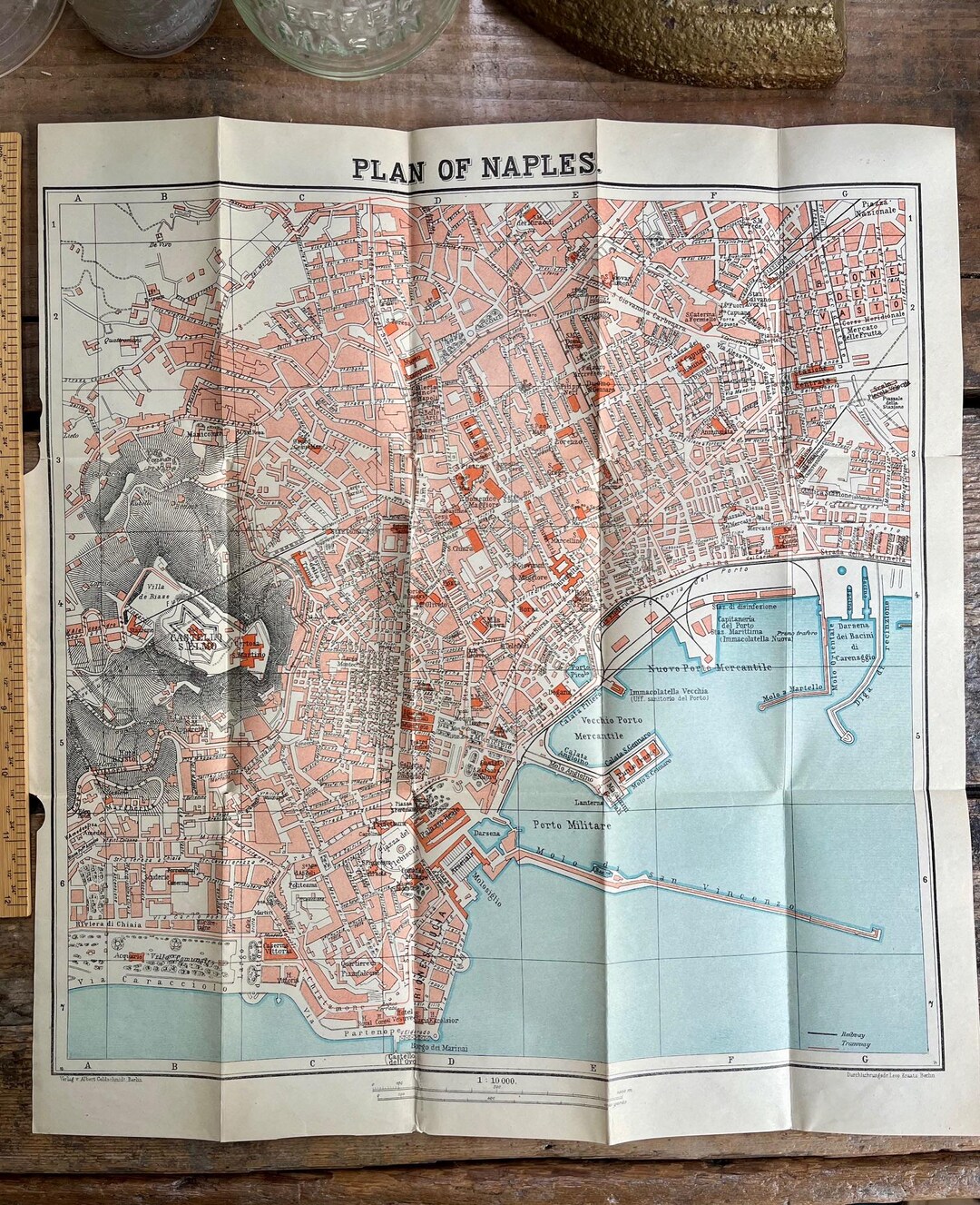 Large Frameable Antique 1913 Map of Naples With "grieben's Guide Book ...