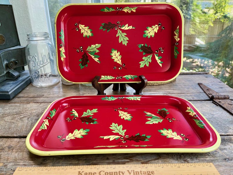 Set of Two Matching Vintage 1950s Lunch/serving Trays Red With Yellow ...