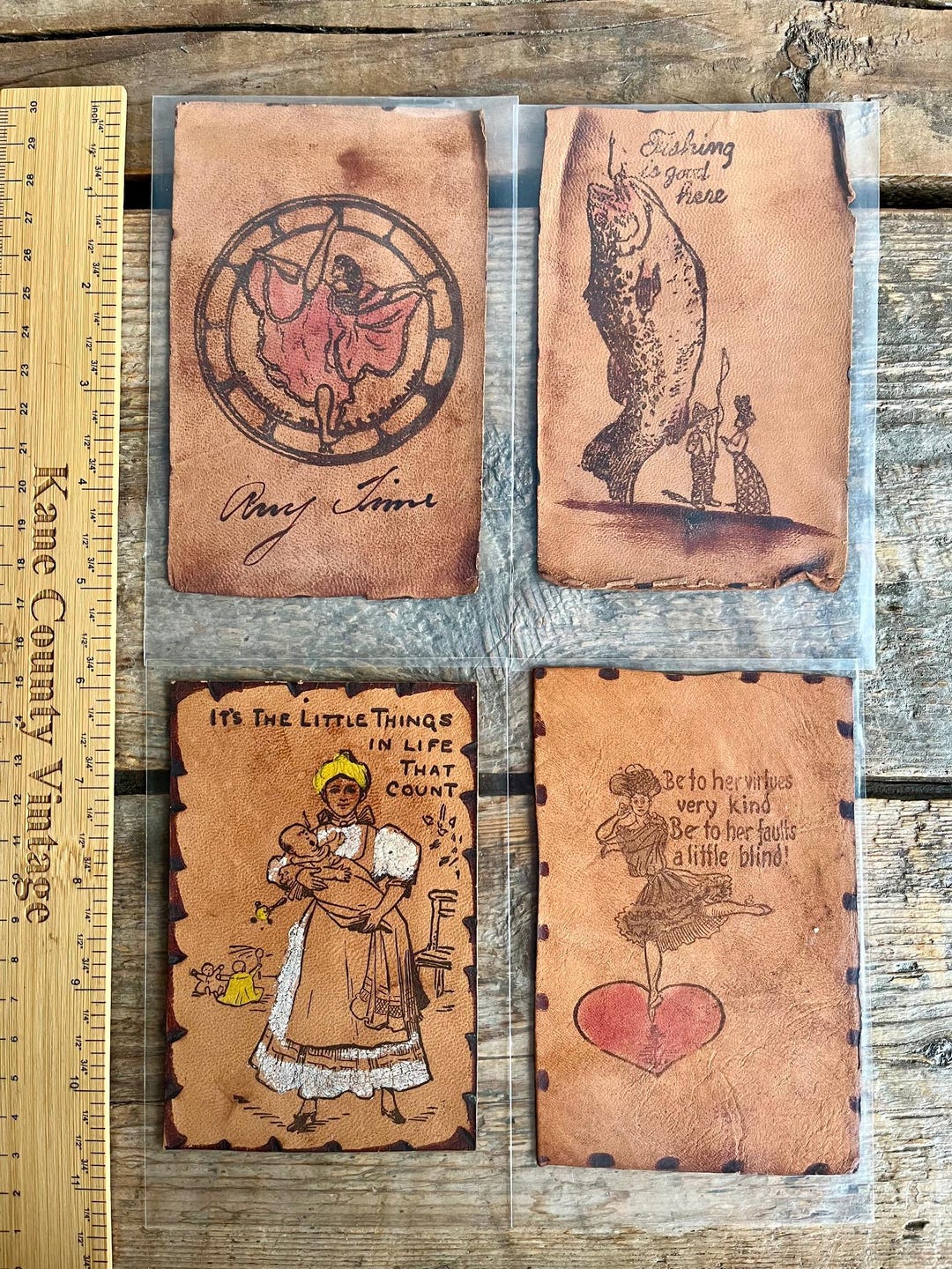 Interesting Set of Four Antique (c. 1905) Undivided Back Leather ...