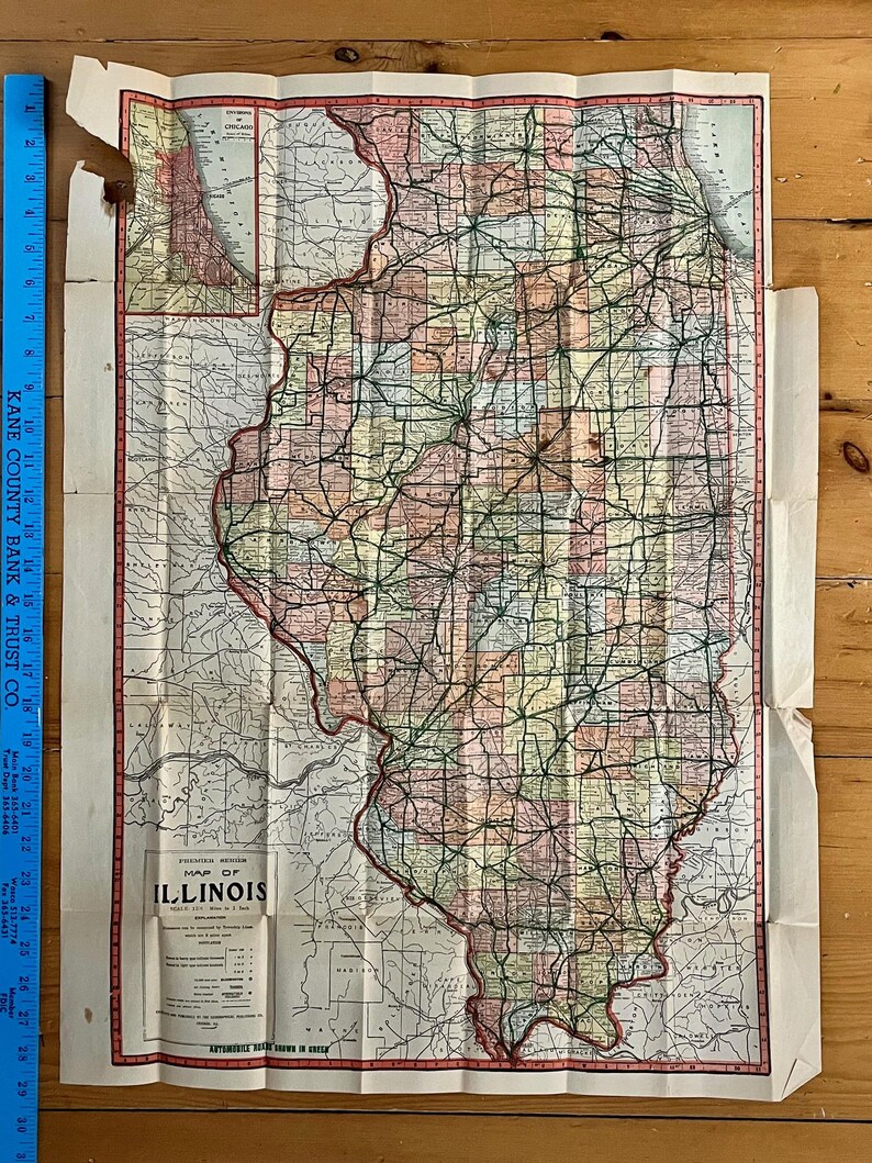 Large Antique C. 1911 Frameable Premier Series "map of Illinois" All ...